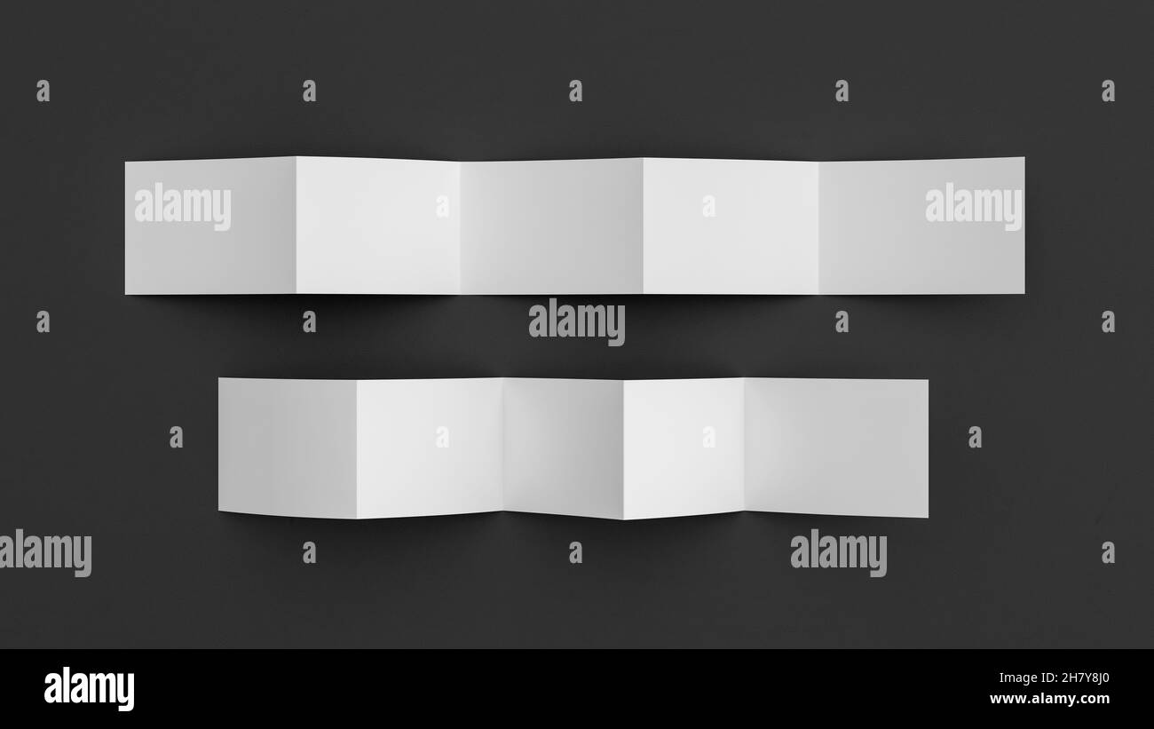 Horizontal pages accordion or zigzag fold brochure mock up on black ...