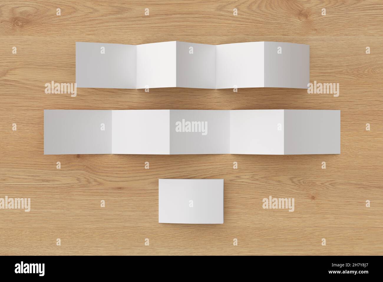 Horizontal pages accordion or zigzag fold brochure mock up on wooden ...