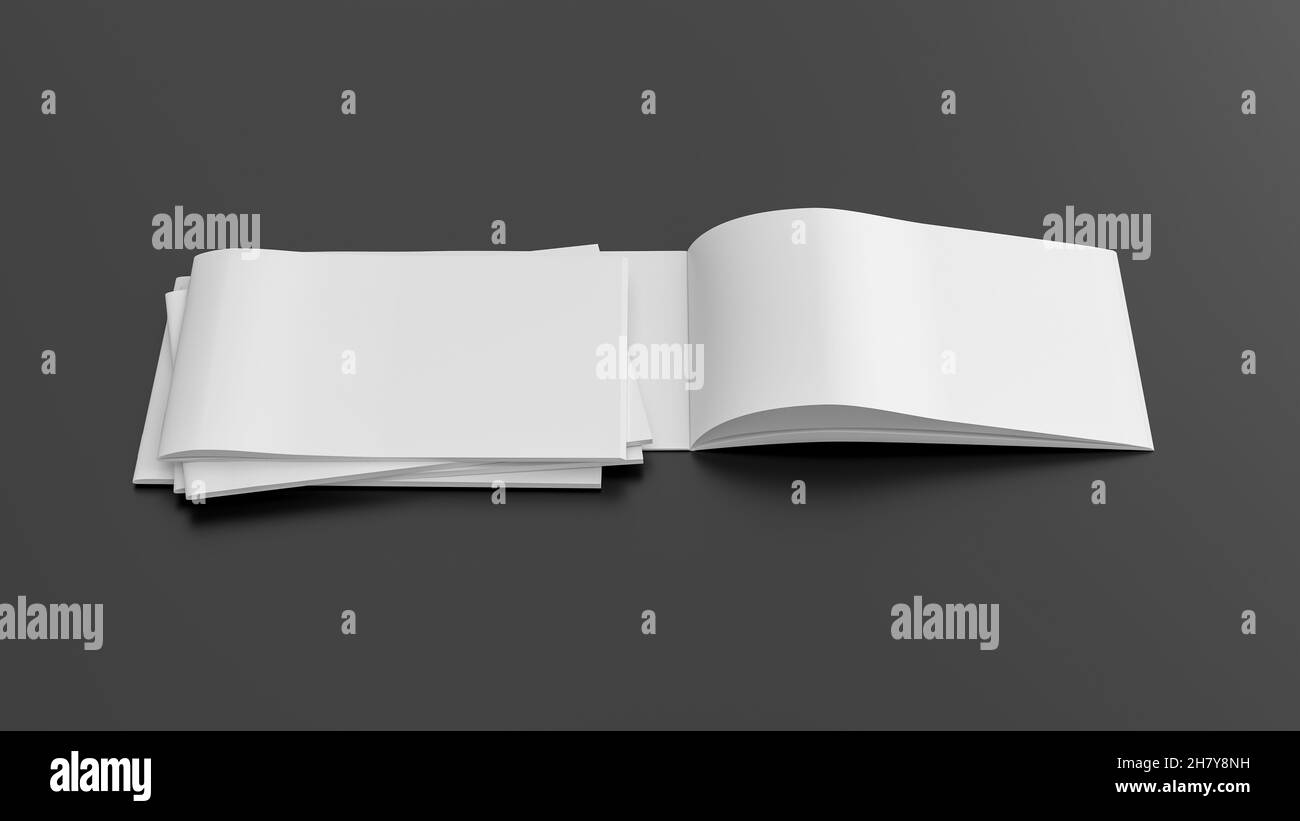 Horizontal brochure or booklet mock up on black background. 3d ...