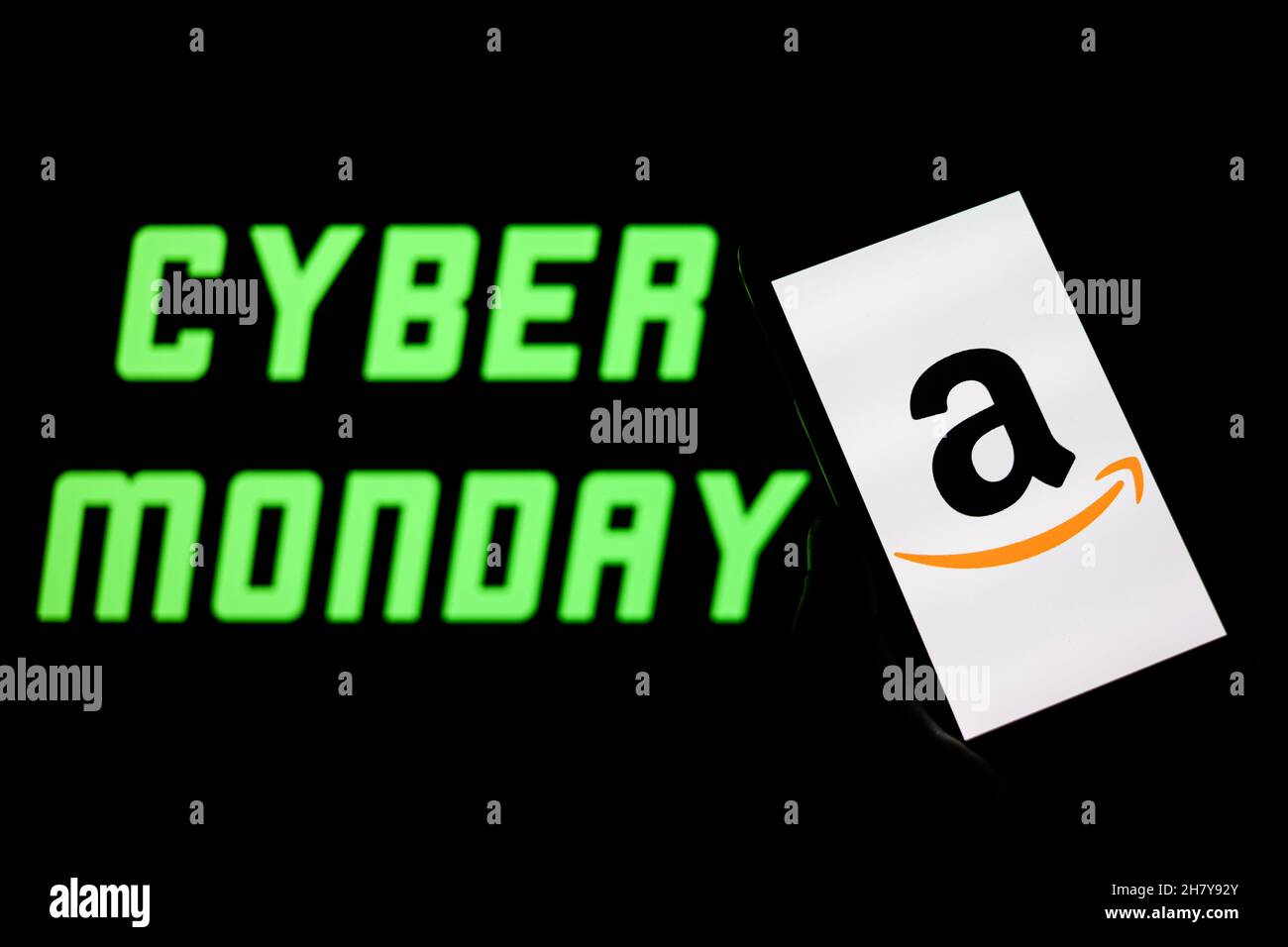 Amazon logo seen displayed on a smartphone Stock Photo - Alamy