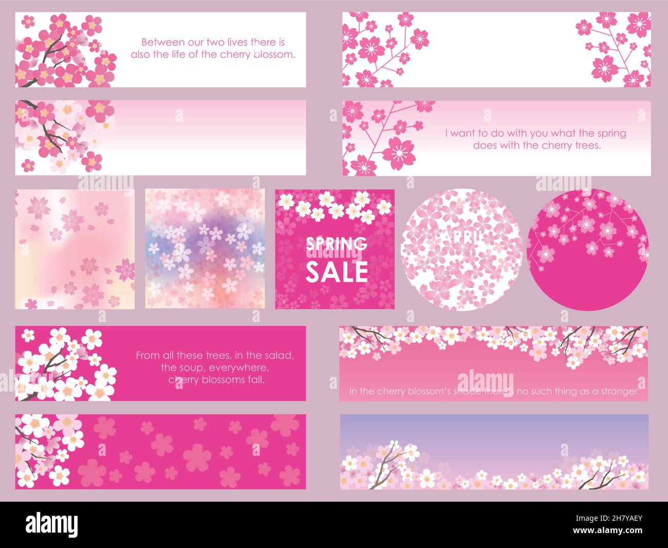 Set of Cherry Blossom Backgrounds, Banners, And Cards Isolated On A ...