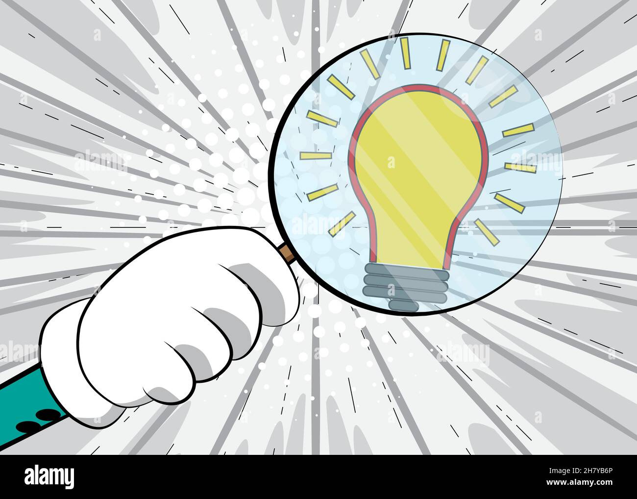 Light Bulb icon under magnifying glass illustration on comic book ...