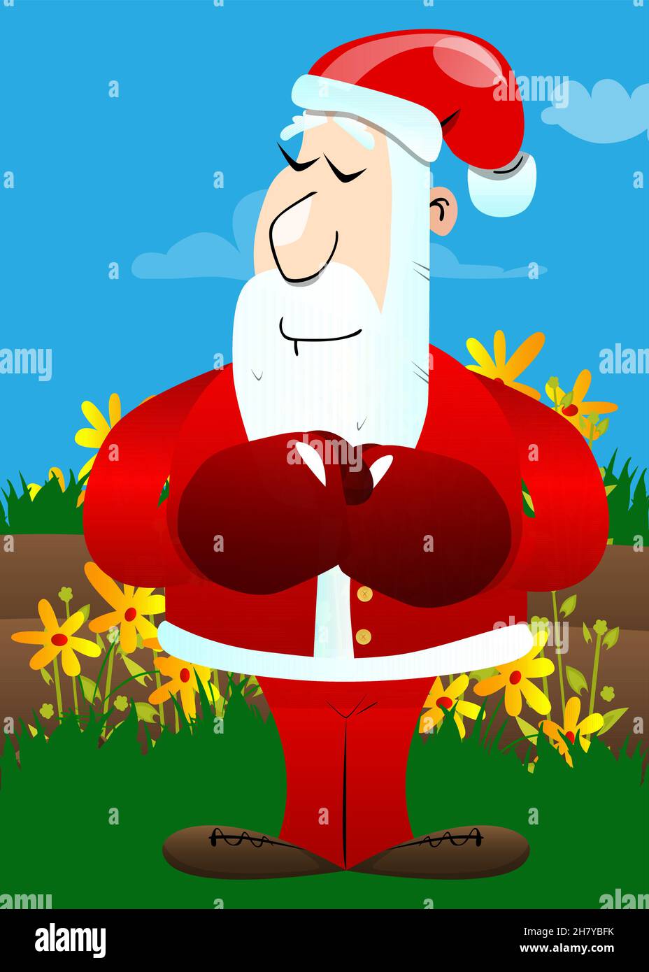 Santa Claus in his red clothes with white beard holding his fists in ...