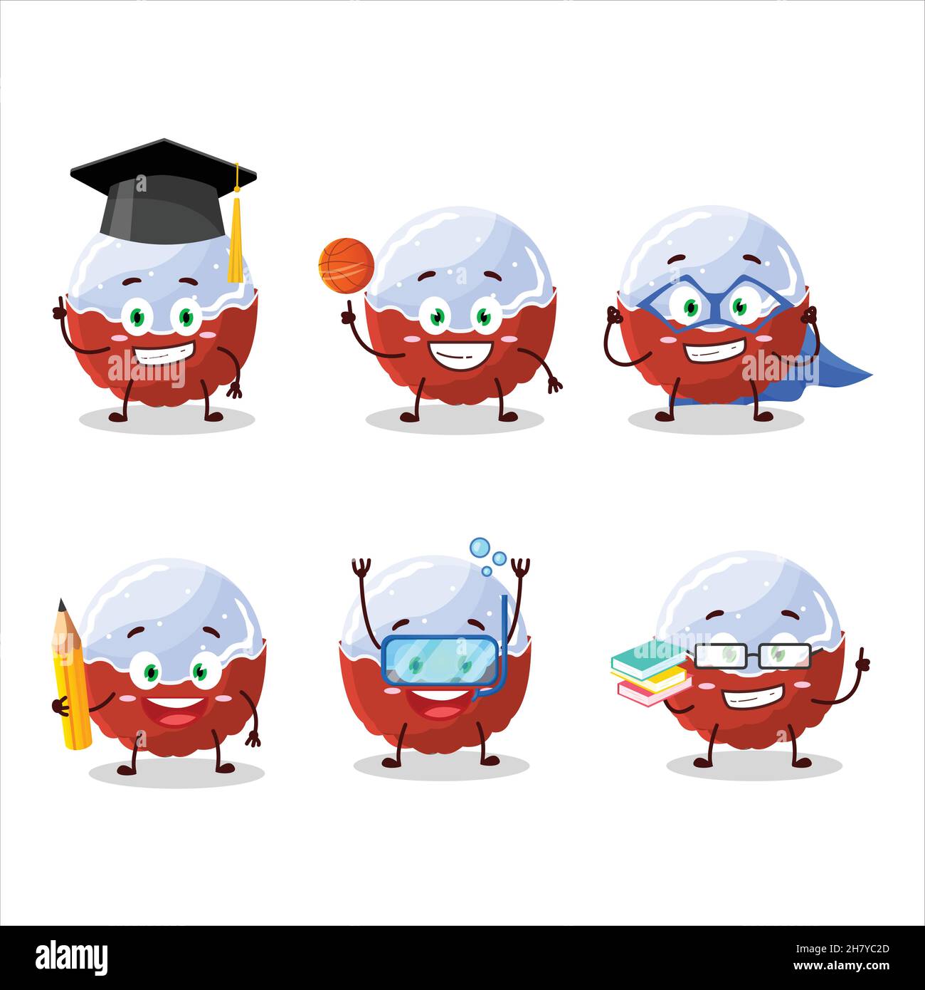 School student of brigadiero red candy cartoon character with various ...