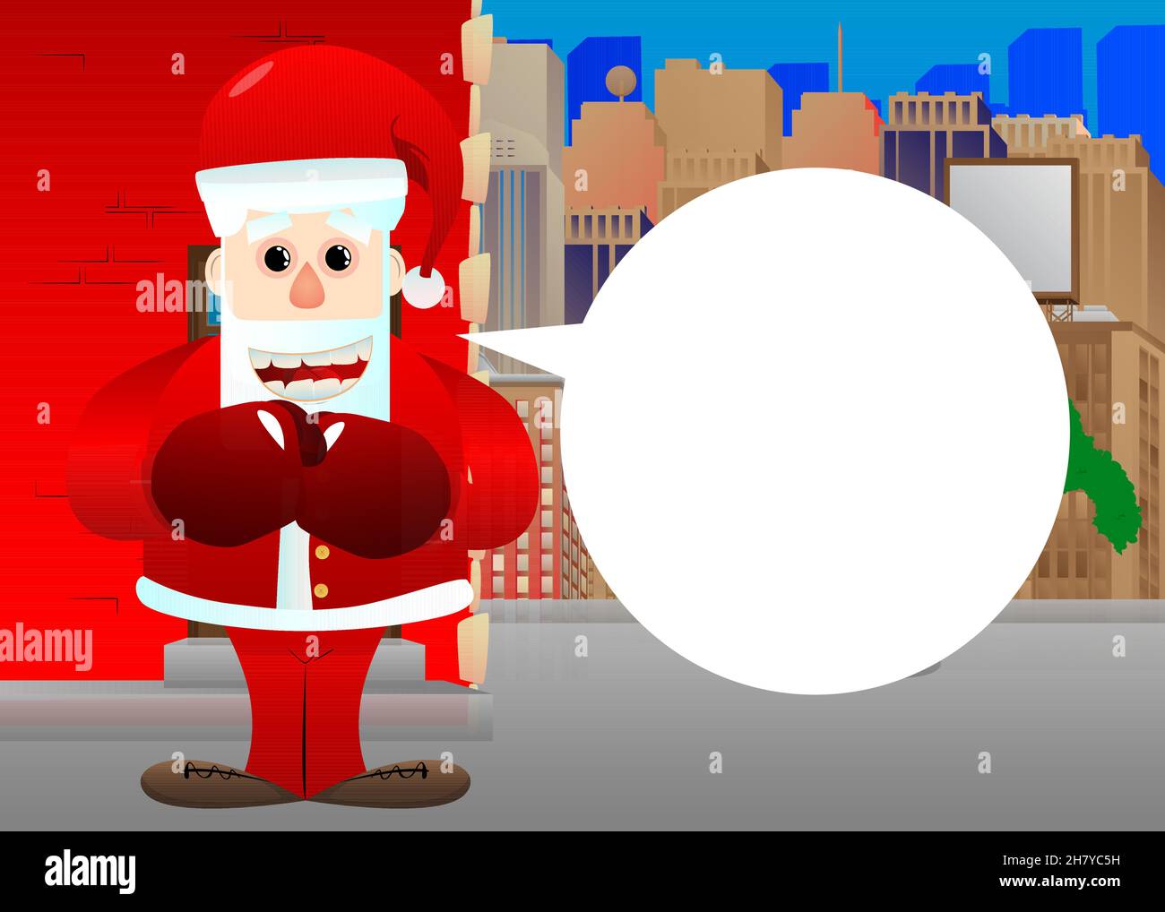 Santa Claus in his red clothes with white beard holding his fists in ...