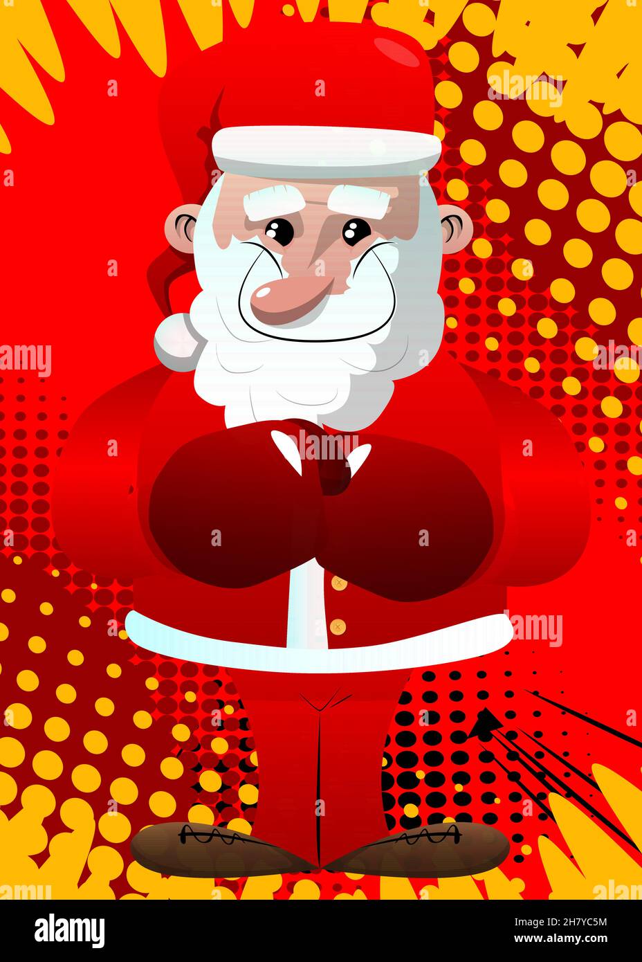 Santa Claus in his red clothes with white beard holding his fists in ...