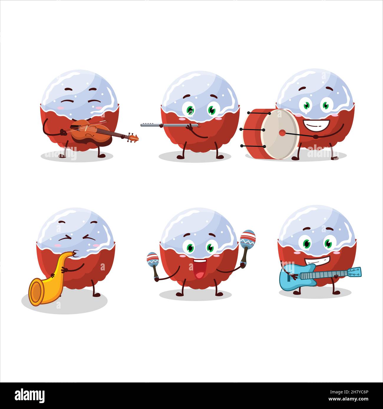 Cartoon character of brigadiero red candy playing some musical ...