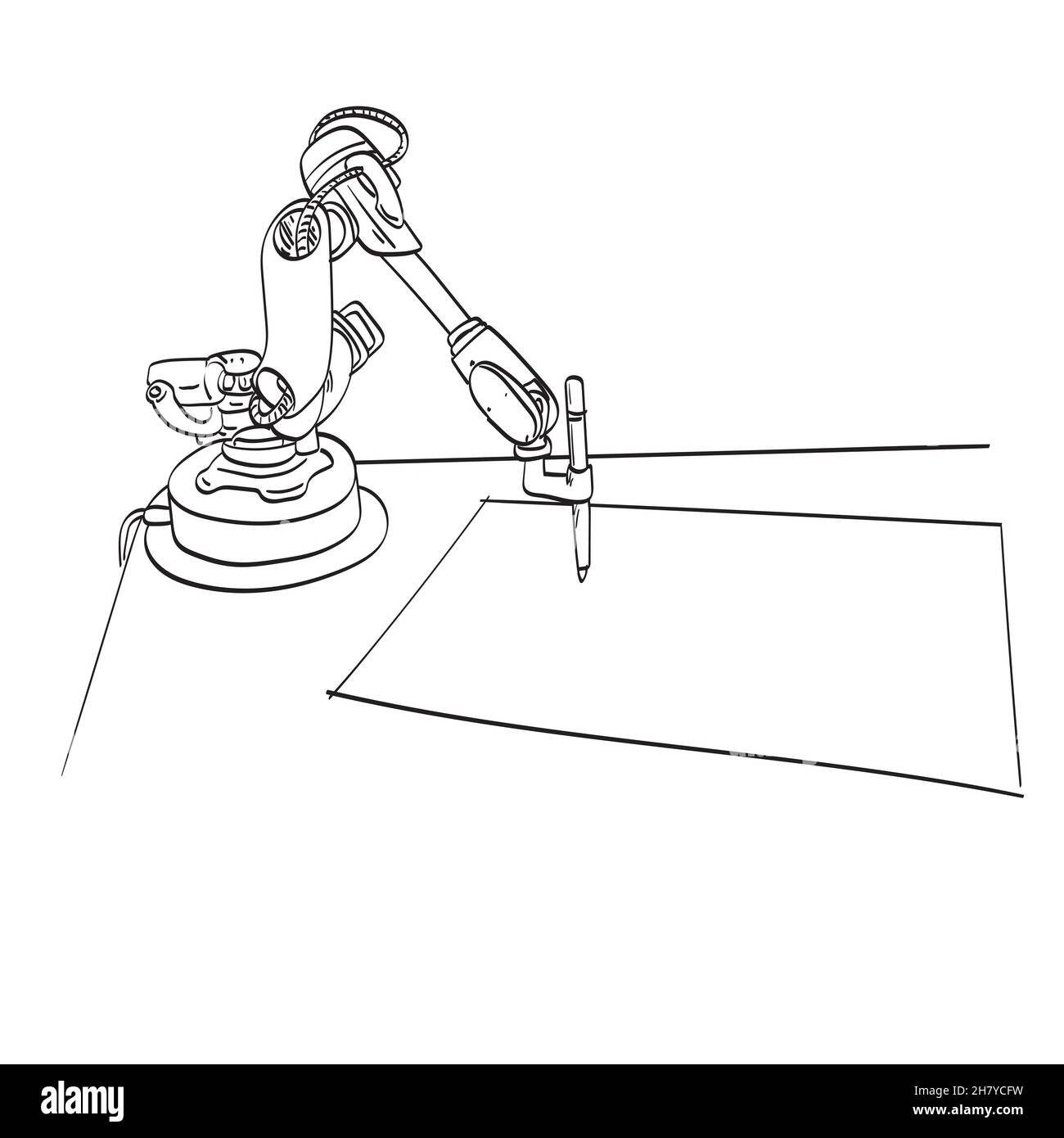 line art robot using pen to write on blank paper illustration vector ...