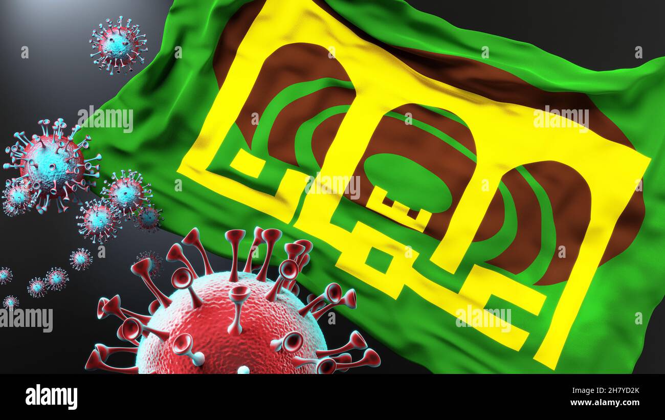 Amman Jordan and covid pandemic - virus attacking a city flag of Amman ...
