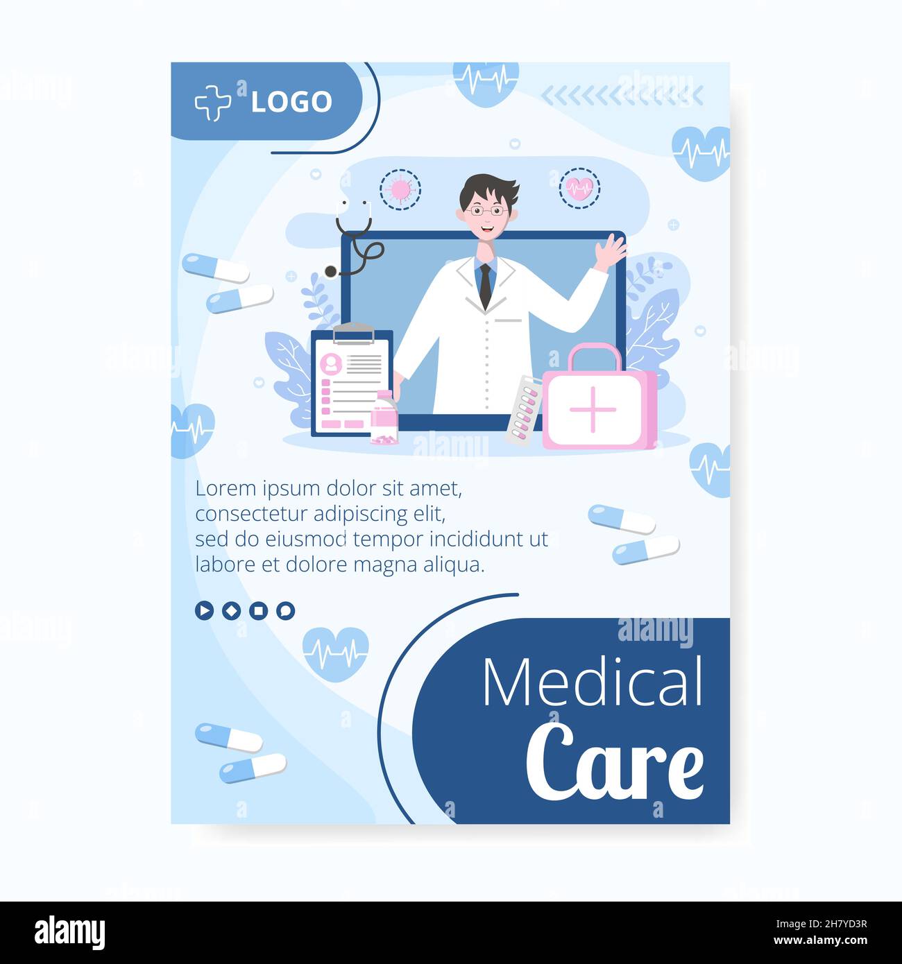 Medical Healthcare Flat Design Illustration Poster Editable of Square ...