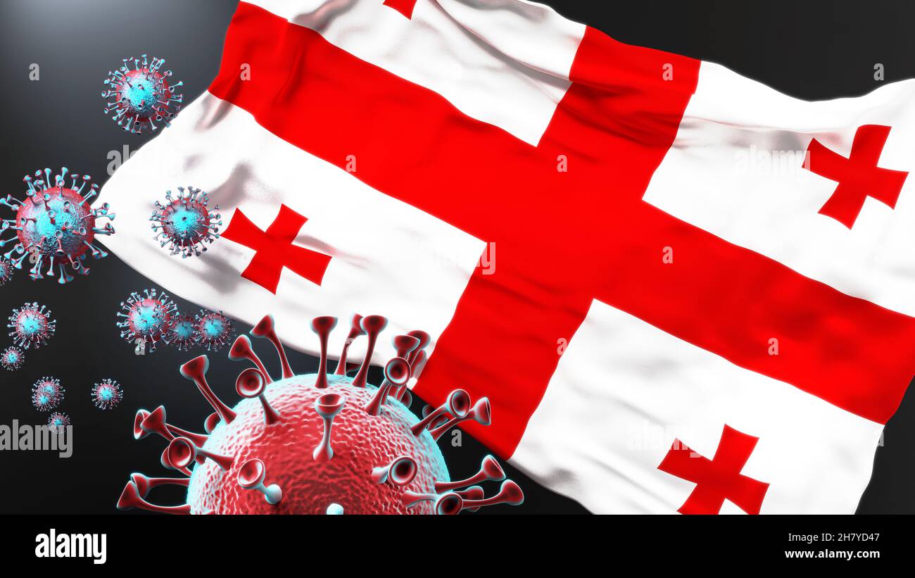 Georgia and the covid pandemic - corona virus attacking national flag ...