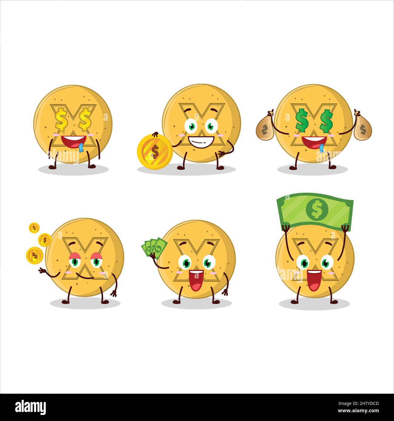 Dalgona candy disagree cartoon character with cute emoticon bring money ...