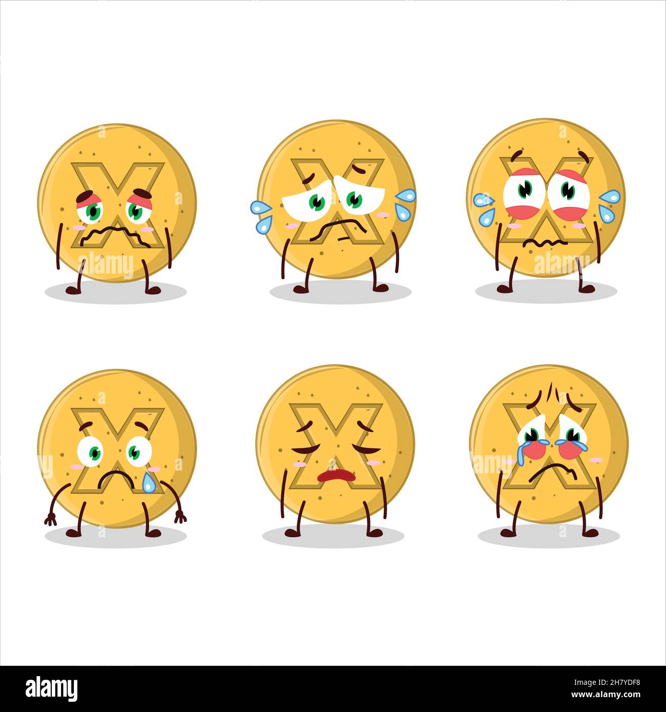 Dalgona candy disagree cartoon character with sad expression. Vector ...