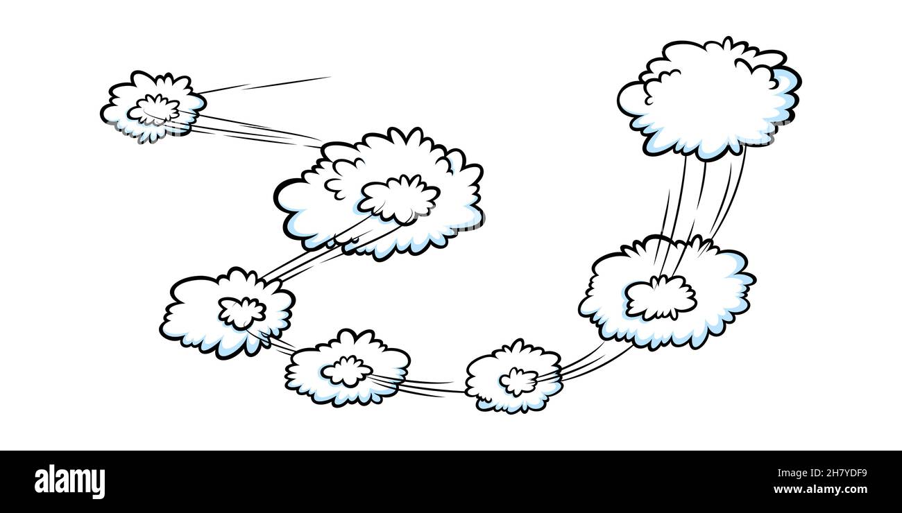 Comic speed effect with clouds. Comic clouds with motion trail lines ...