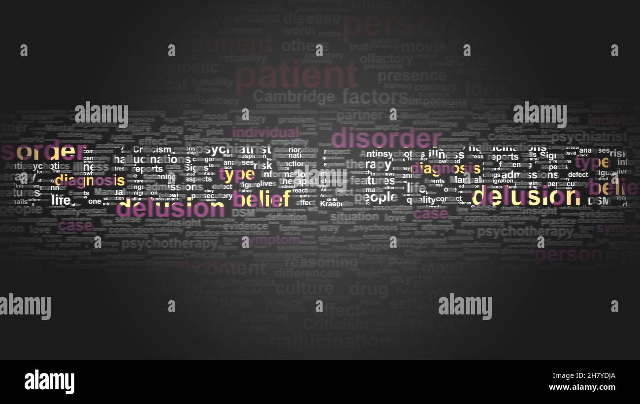 Delusional disorder - essential terms related to it arranged in a 2 ...