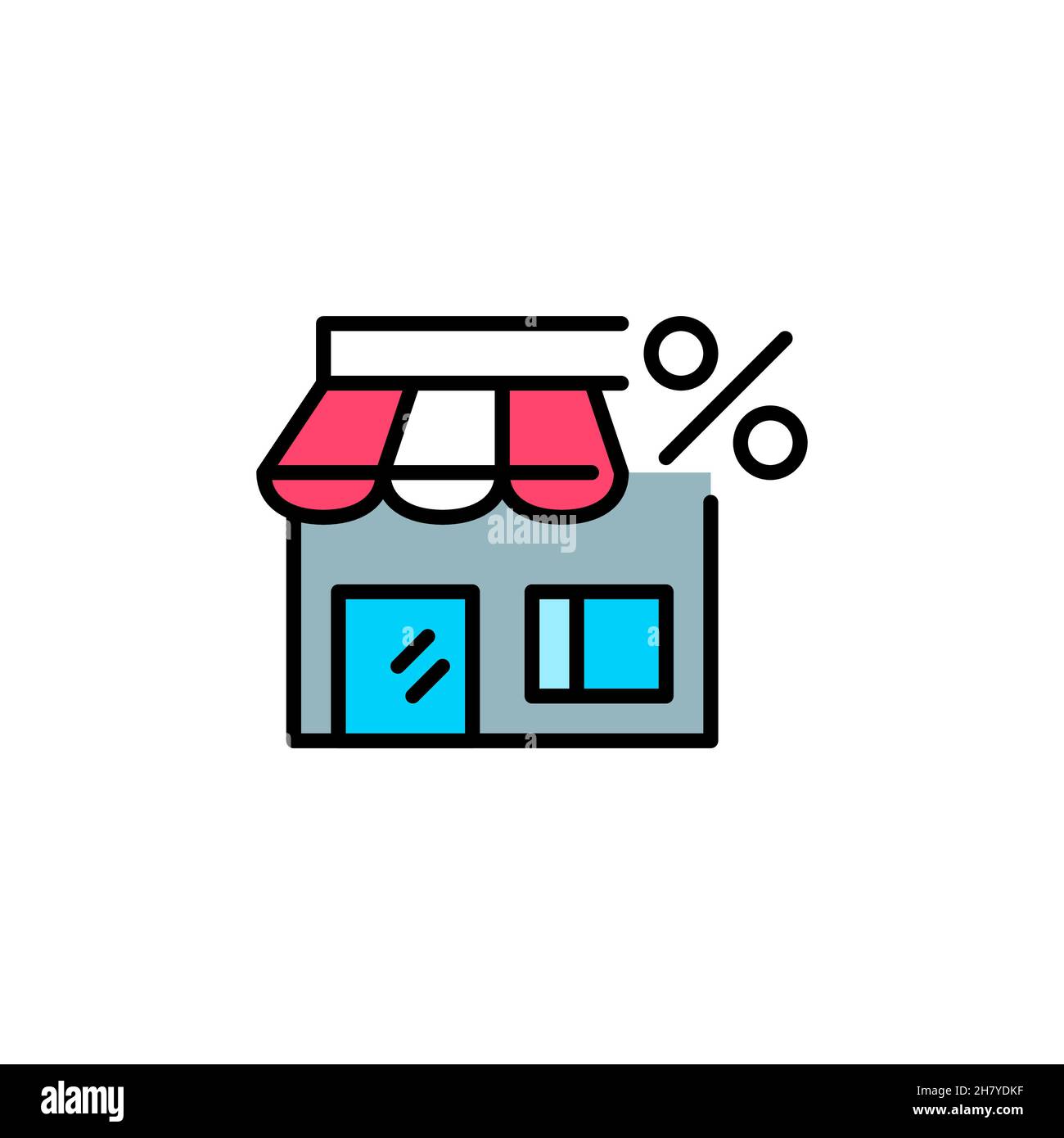 Sale icon. Store front with discount percent symbol. Pixel perfect ...