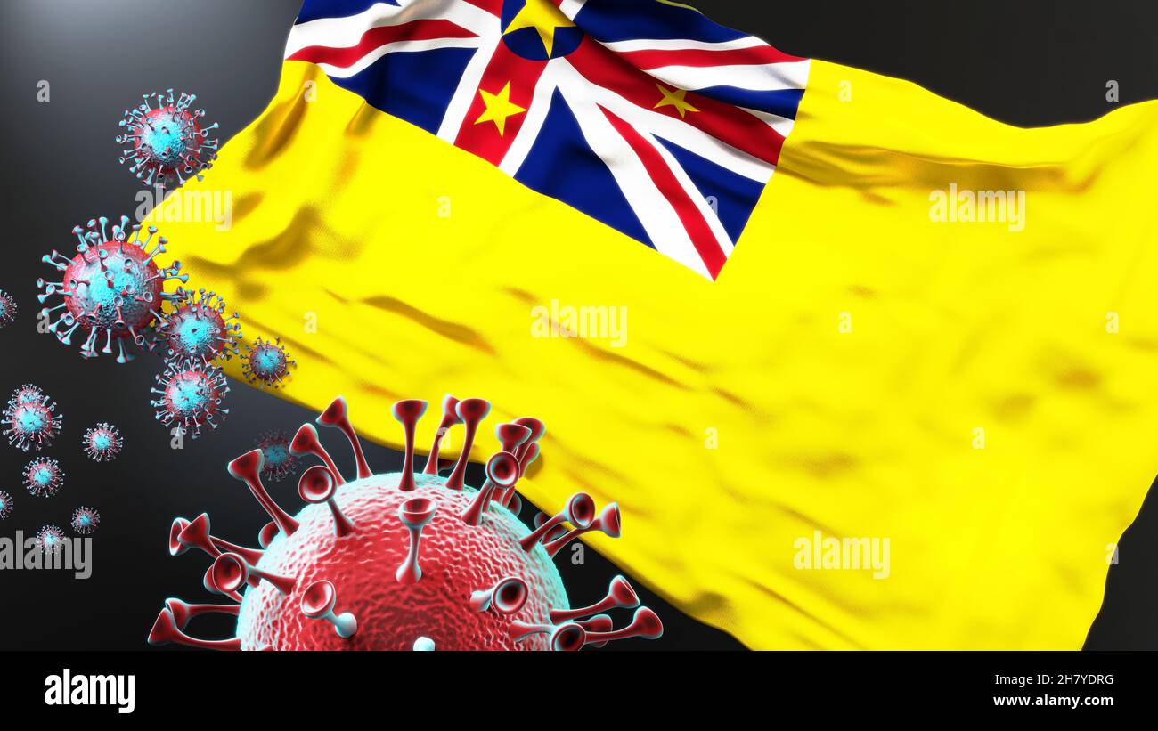 Niue and the covid pandemic - corona virus attacking national flag of ...