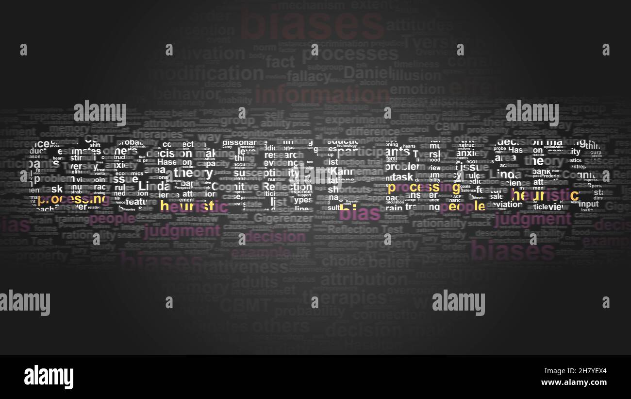Cognitive biases - essential terms related to it arranged in a 2-color ...
