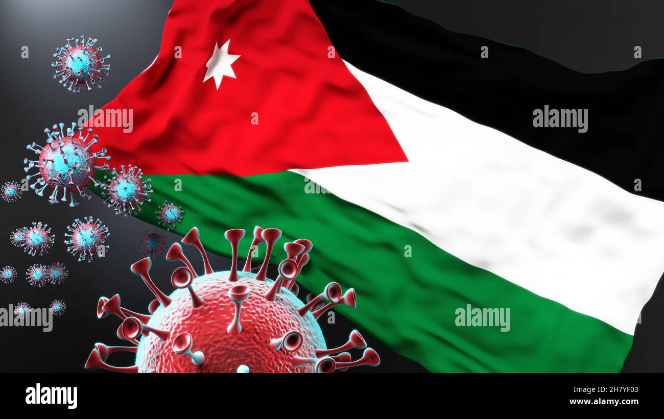 Jordan and the covid pandemic - corona virus attacking national flag of ...