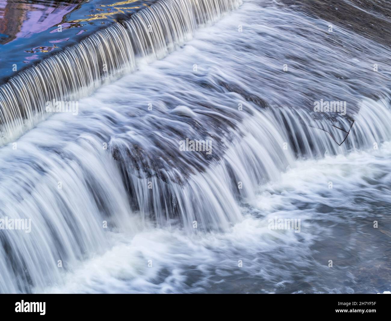 A small flat cascade in a calm river. Water background Stock Photo - Alamy
