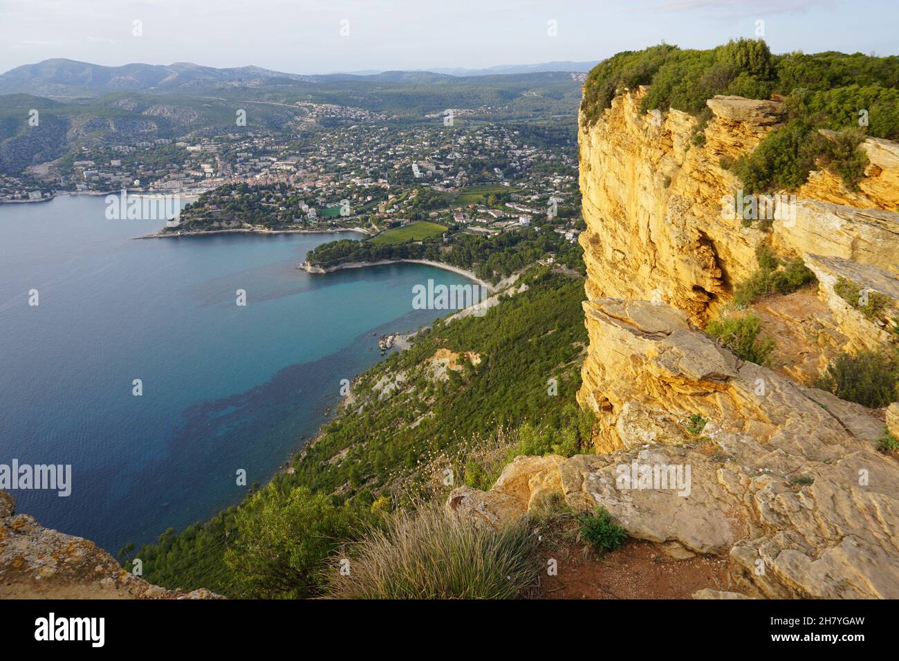 bird eye view from cliff on town of cassis mediterranee france Stock ...