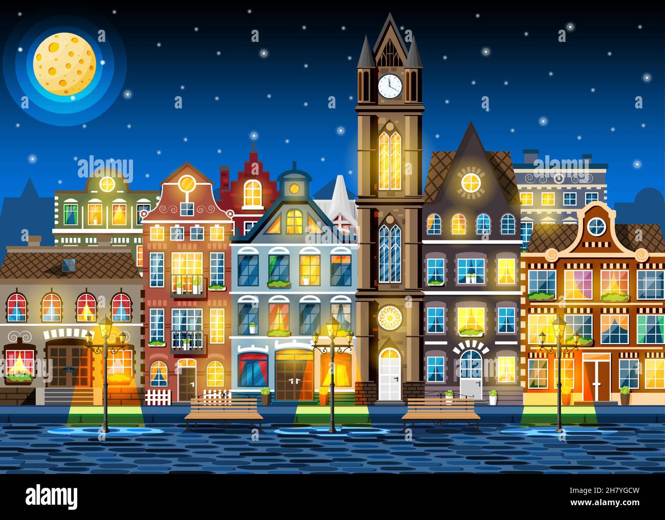 Summer night in town Stock Vector Images - Alamy