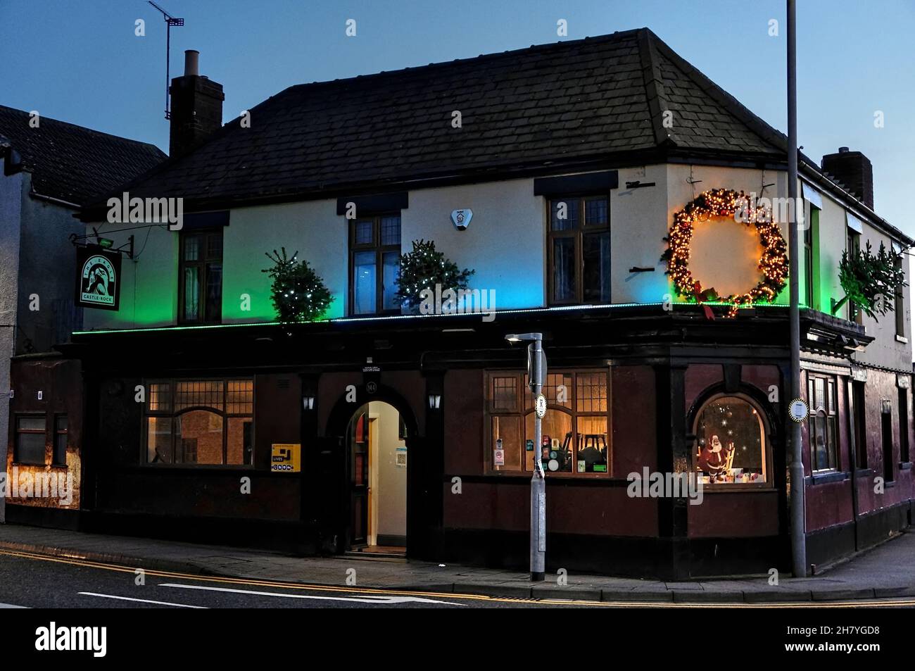 The Eagle pub with illuminated windows after sundown on West Street ...