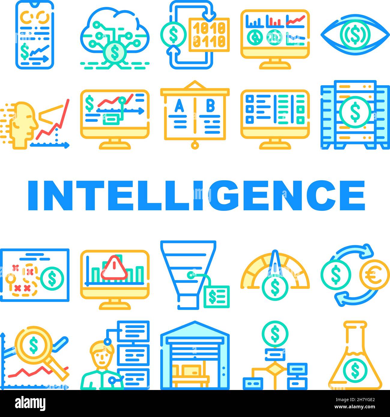 Business Intelligence Technology Icons Set Vector Stock Vector Image ...