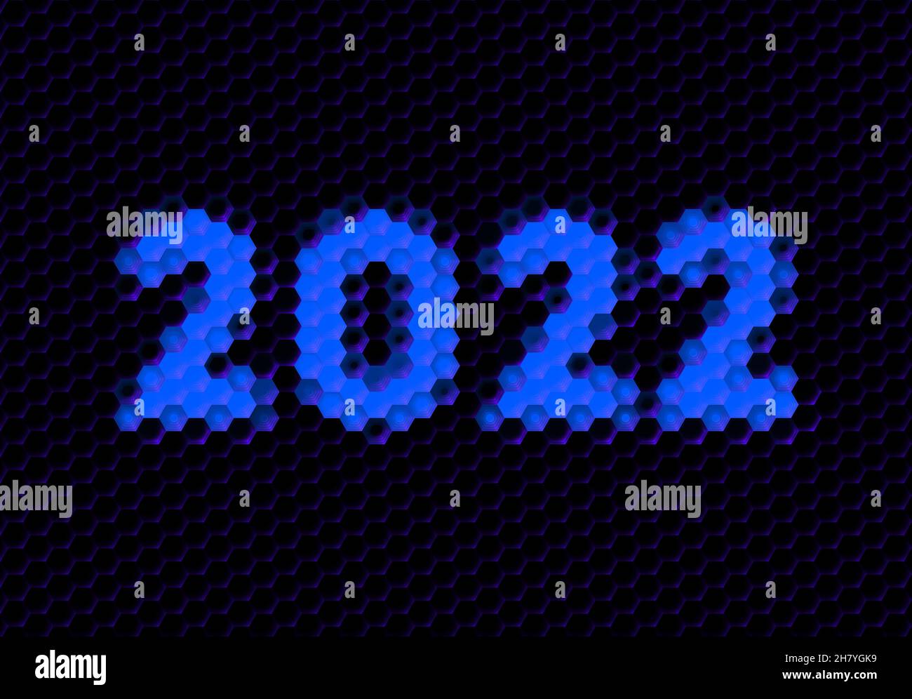 Sign of the 2022 year with hex pixel grid. New Years number or digits ...