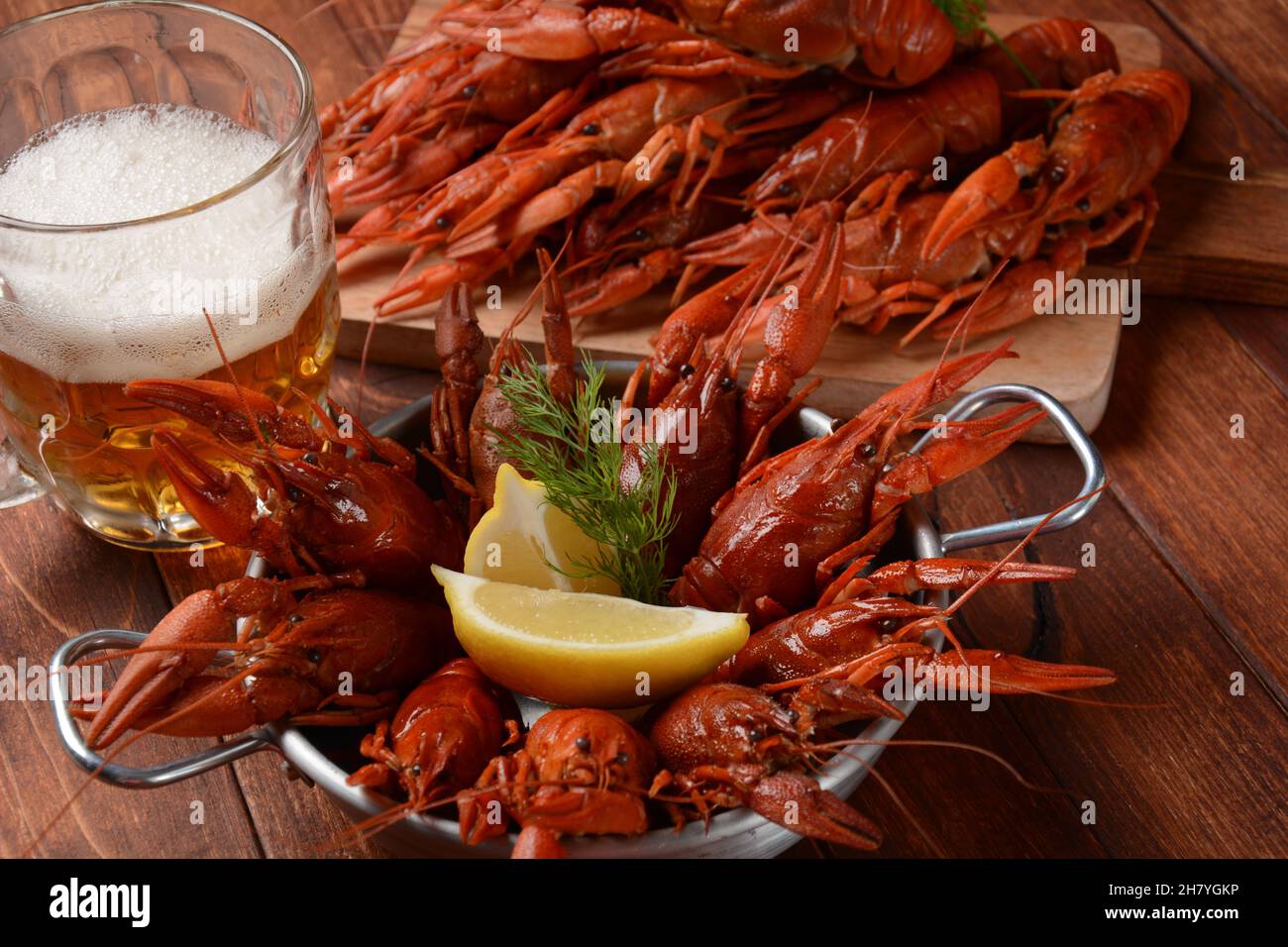 Red boiled crawfishes on table in rustic style. Asian Chinese Food ...