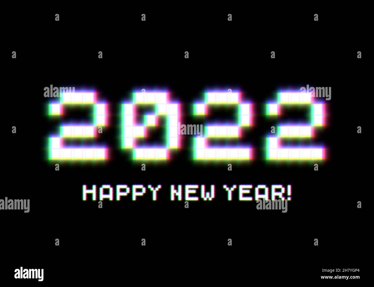 2022 New Year sign with glitched glowing pixels. Winter holiday and ...