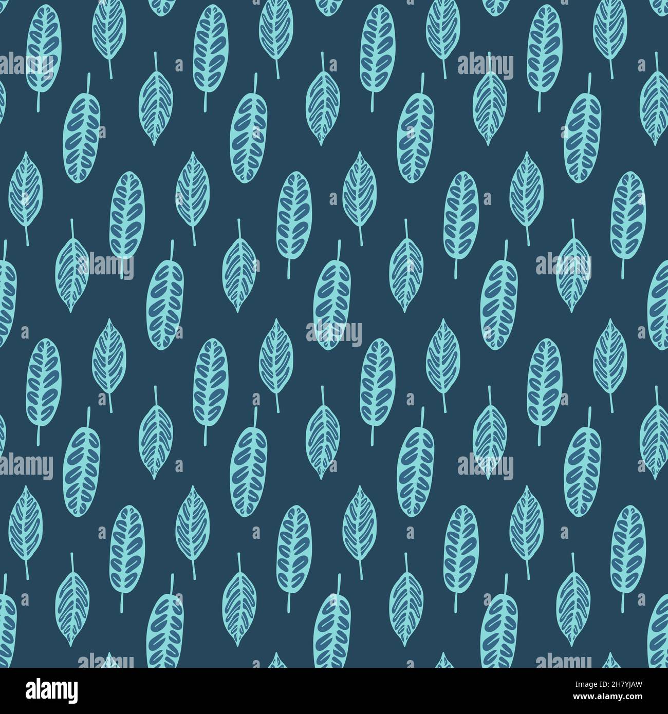 Seamless pattern blue hand drawn leaf on dark background for textile ...
