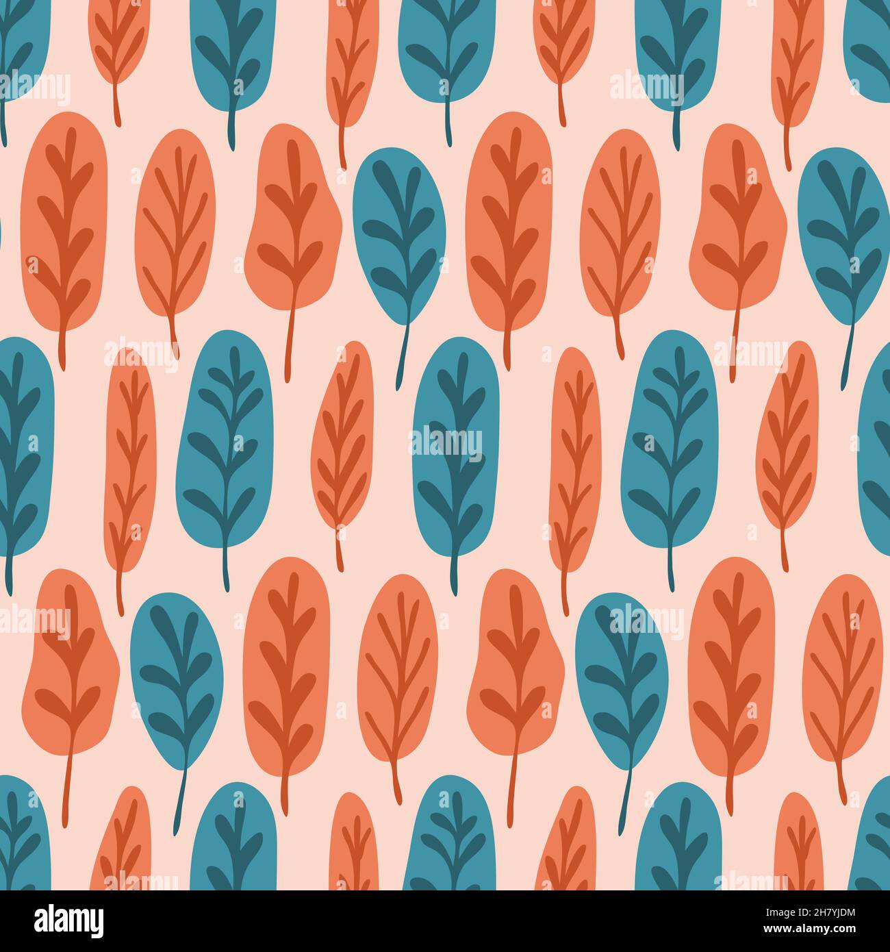 Seamless pattern orange blue autumn leaf foliage for textile wallpaper ...