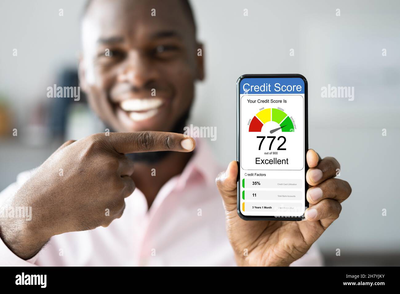 Online Credit Score Ranking Check On Mobile Phone Stock Photo - Alamy