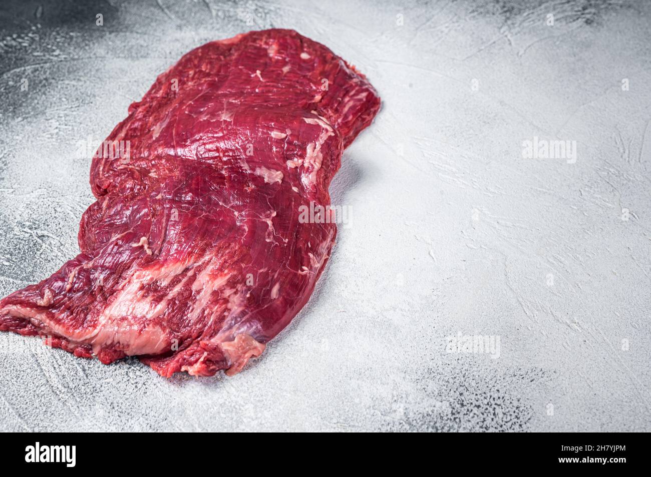 Raw Organic Flank bavette or flap beef steak. White background. Top ...