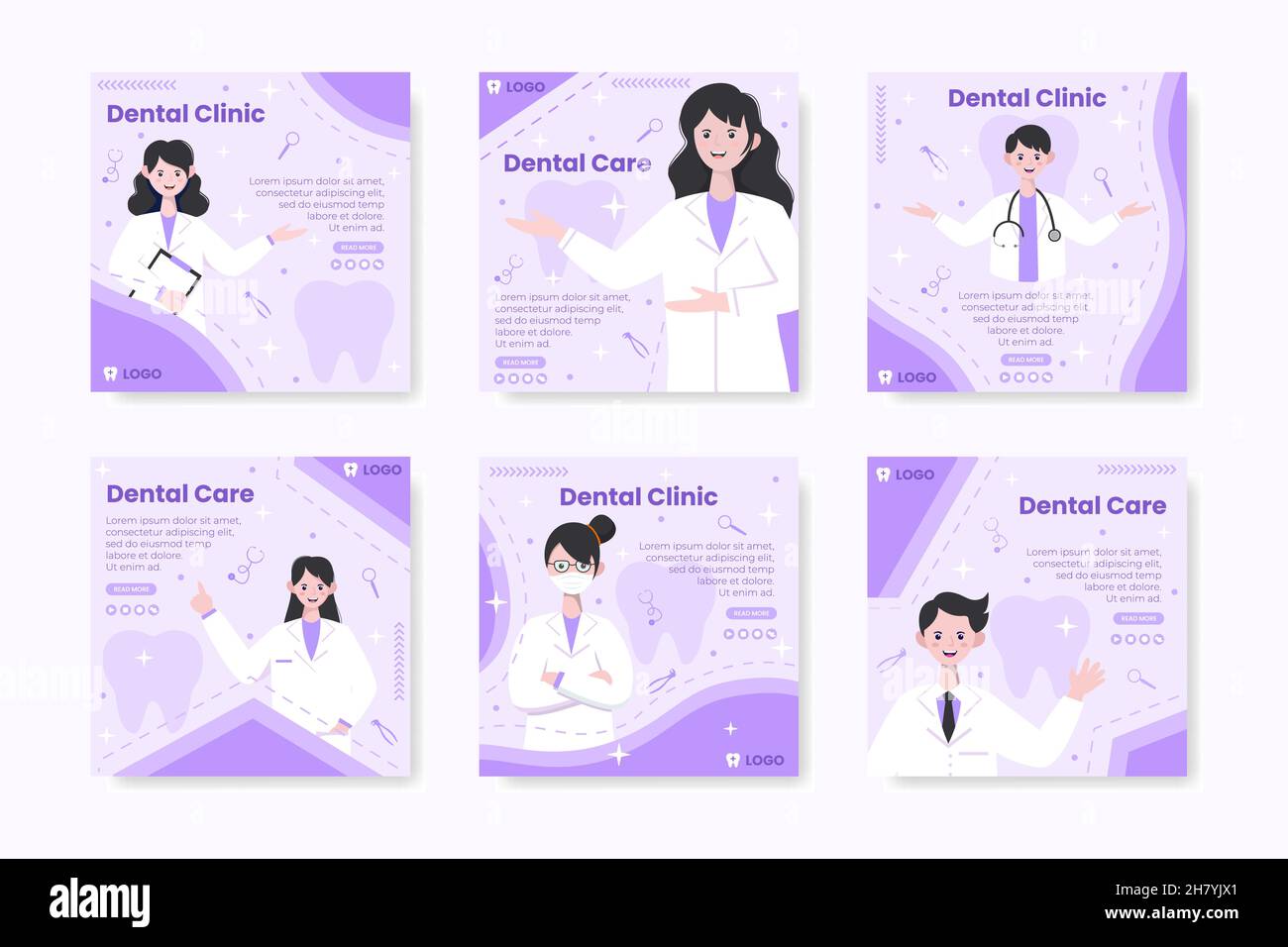 Dental Flat Design Illustration Post Editable of Square Background ...