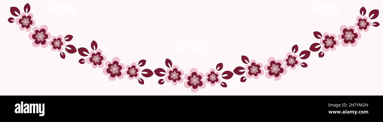 Illustration on a sheet of 4x1 format - stylized flowers with leaves ...