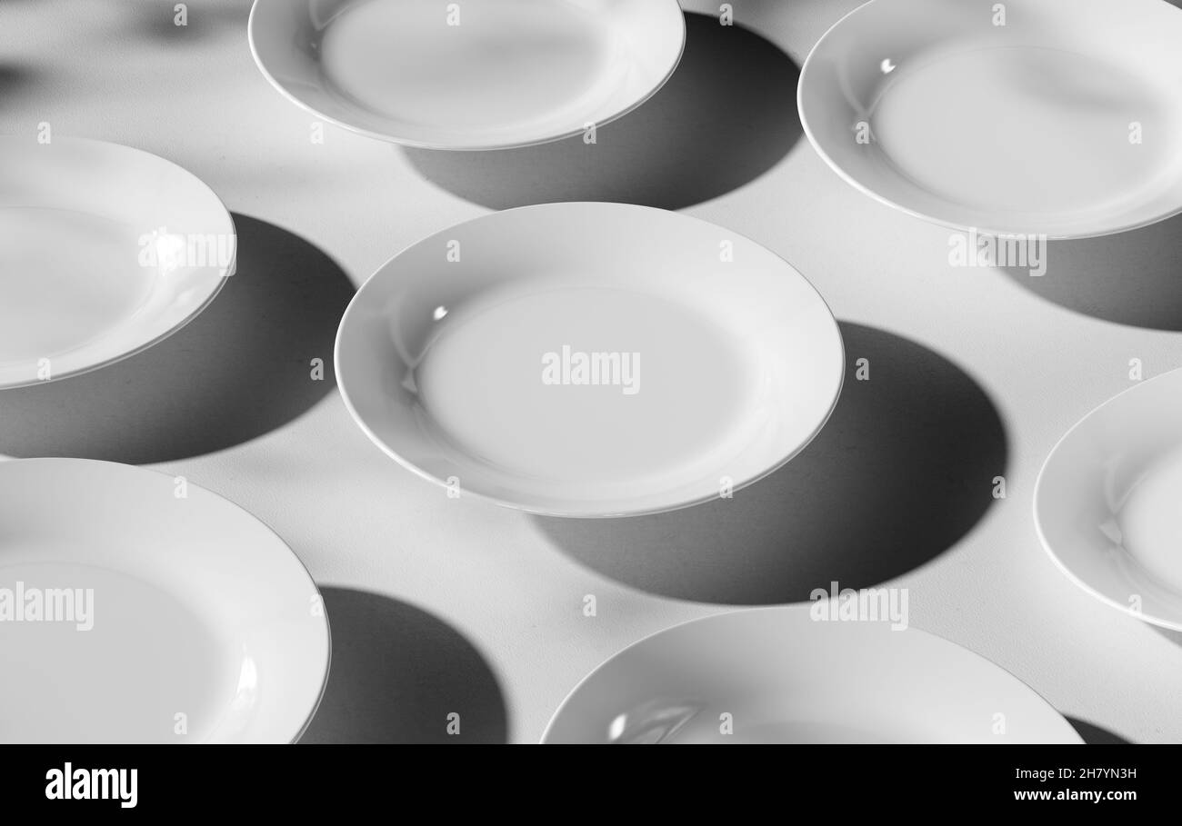 White plates template 3D rendering, tableware for presentation with ...
