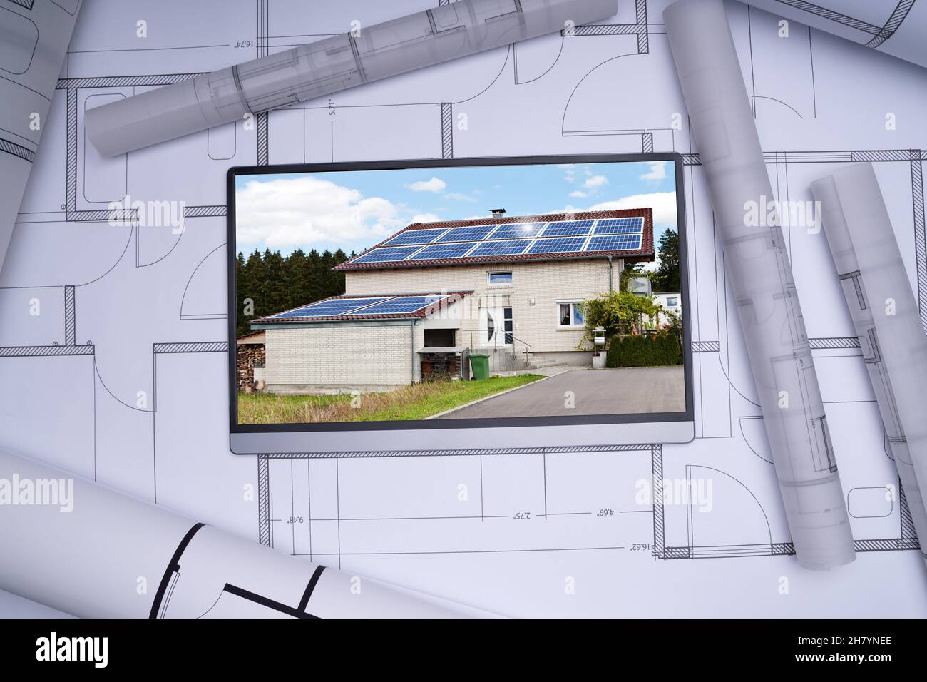 Architect house plan on blueprint hi-res stock photography and images ...