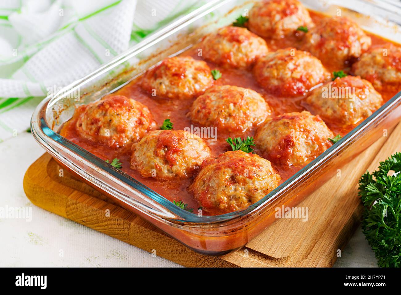 Chicken meatballs in paprika and tomato sauce. Turkey meatballs Stock ...