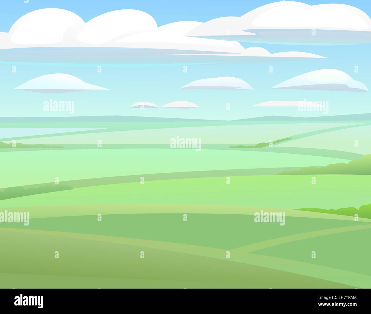 Fields and vegetable gardens hills. Rural landscape. Horizontal village ...