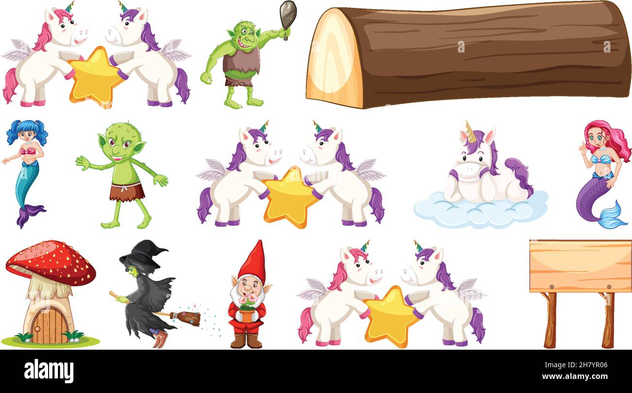 Set of fantasy fairy tale characters and elements illustration Stock ...