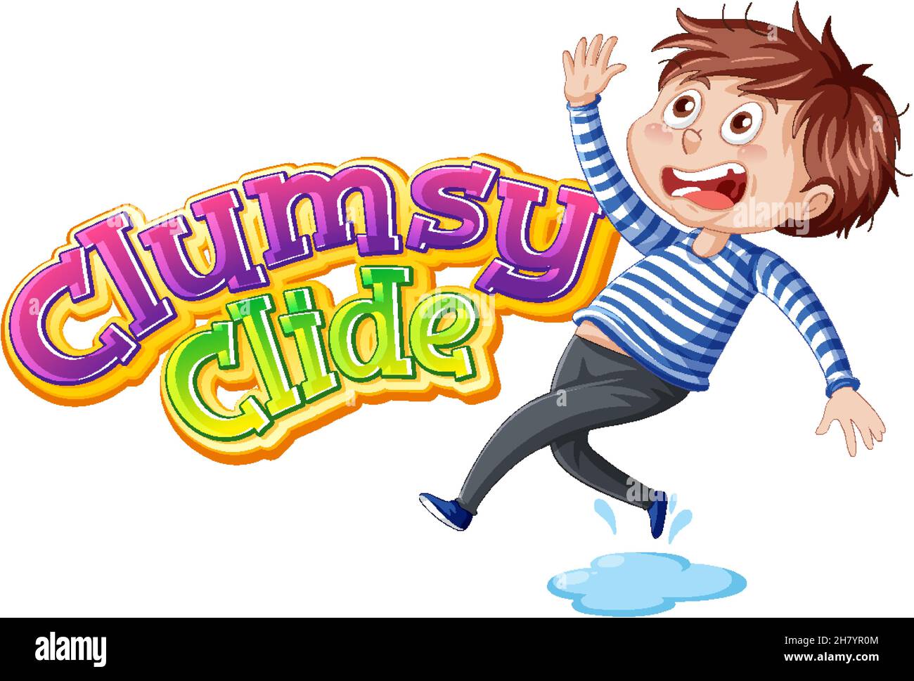 Clumsy Clide logo text design with boy slipped on a wet floor ...