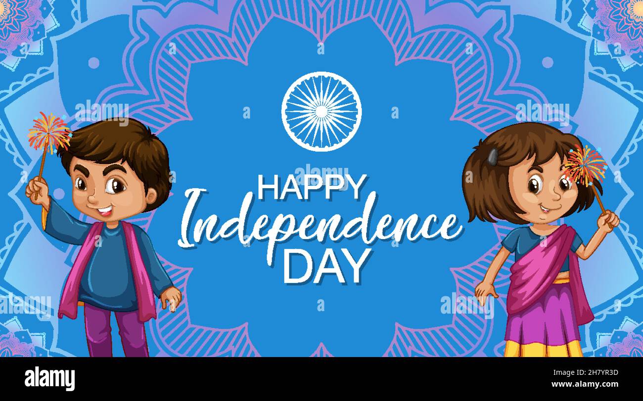 Indian Independence Day Poster with Cartoon Character illustration ...