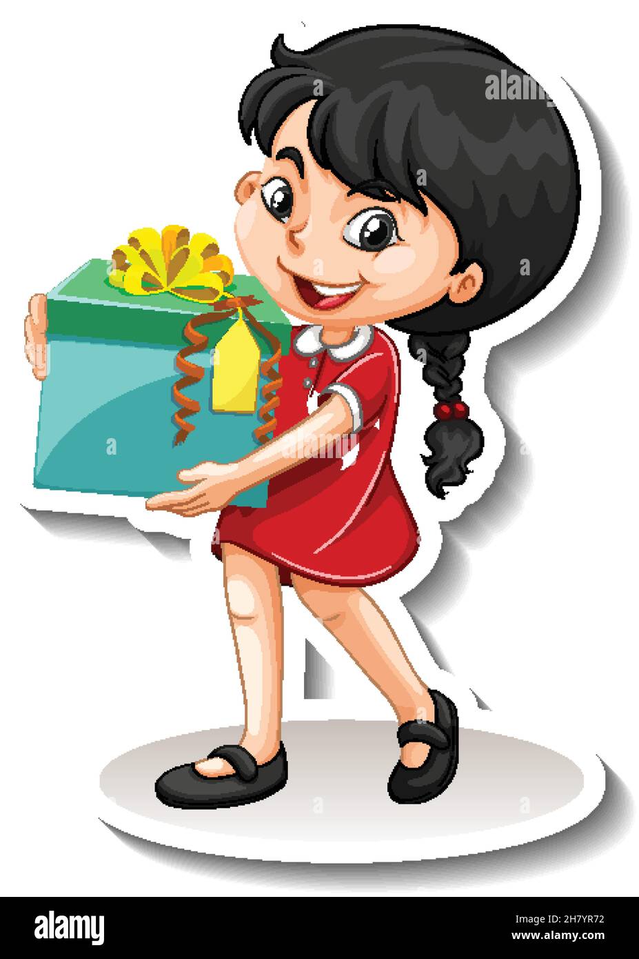 A girl holding a big gift box cartoon character illustration Stock ...
