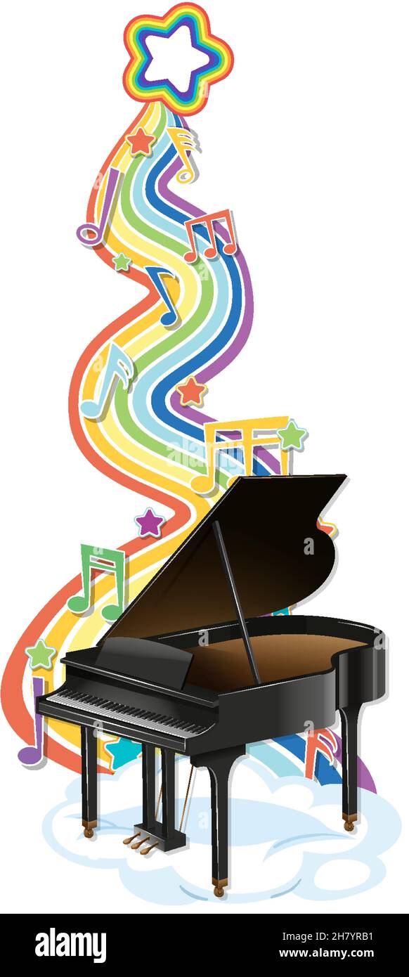 Piano with melody symbols on rainbow wave illustration Stock Vector ...
