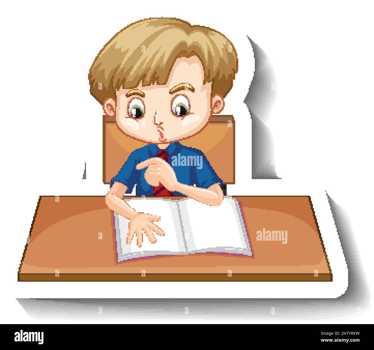 Student boy with school table cartoon illustration Stock Vector Image ...
