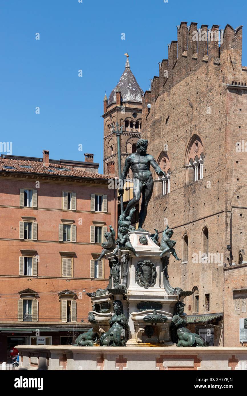 Bologna, Italy. 07th July, 2021. Neptune Fountain, Bologna. The ...