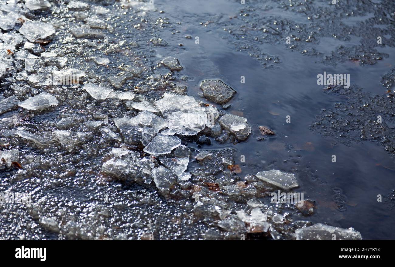 this year's first ice covers a small body of water Stock Photo - Alamy