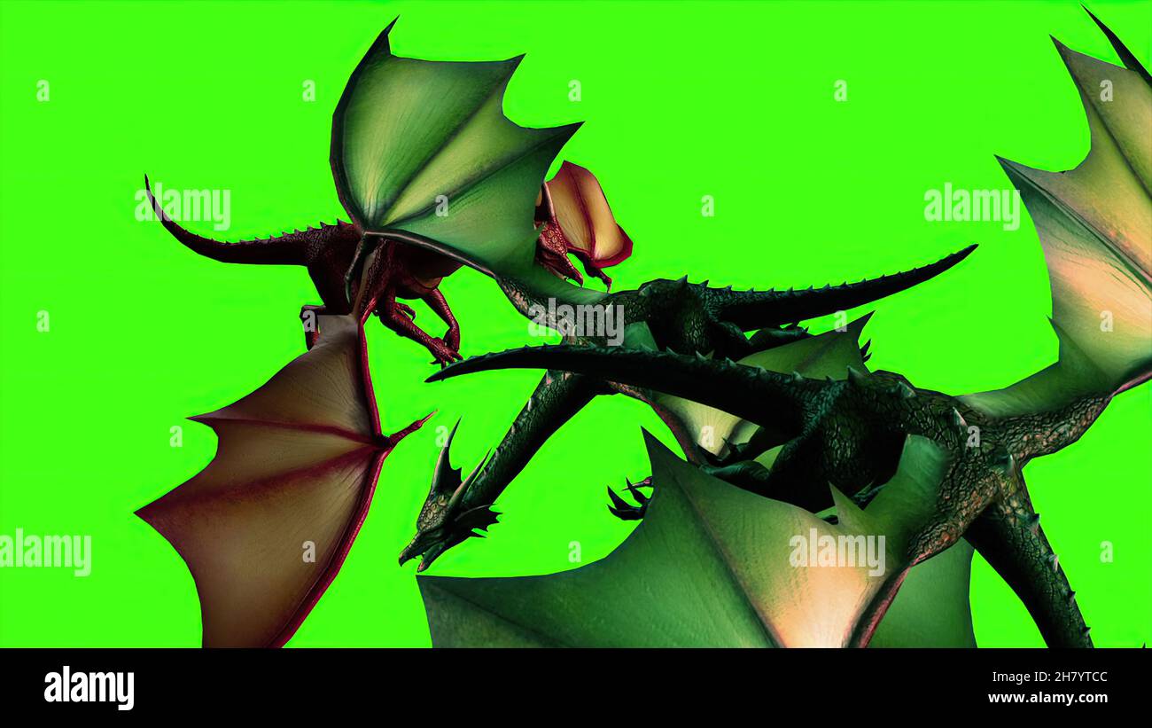 3d illustration - Dragons In Fly Separated On Green Screen Stock Photo ...
